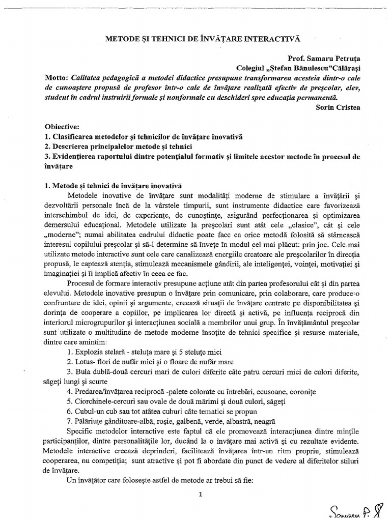 Metode Și Tehnici de Învățare Interactivă | PDF