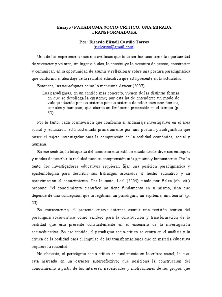 Paradigma Socio-Crítico en Educación | PDF