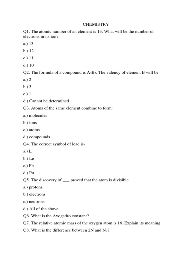 Physics Chemistry Worksheet | PDF