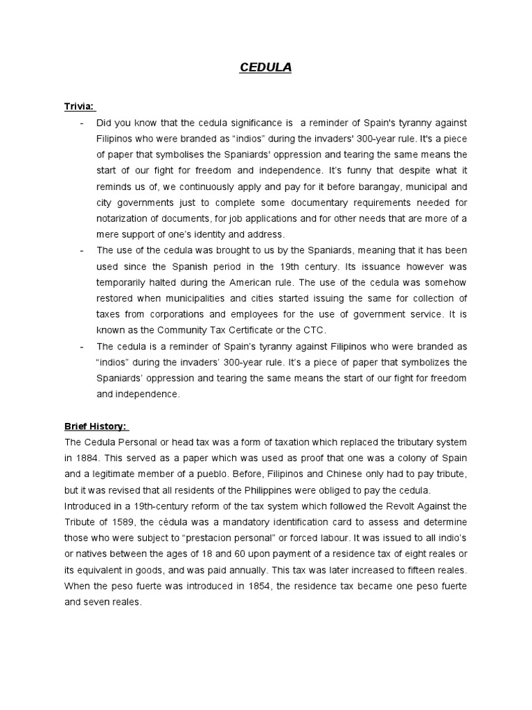 Cedula: History and Significance in the Philippines | PDF