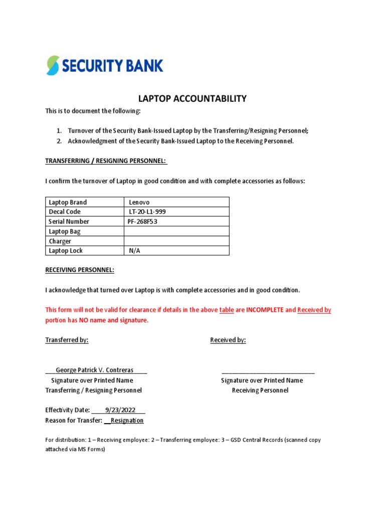 Laptop Turnover Form - New | PDF