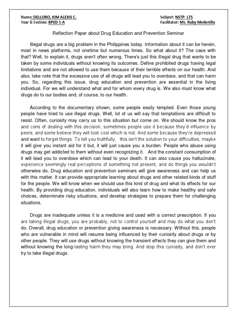 Reflection Paper About Drug Education and Prevention Seminar | PDF ...
