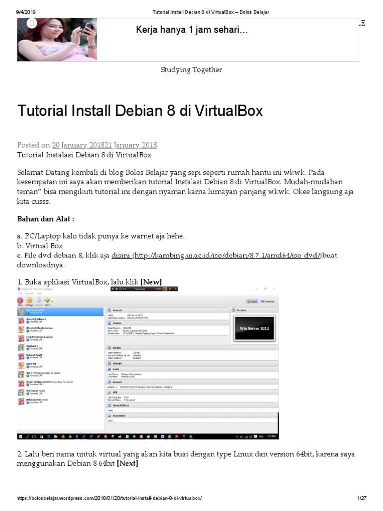 Tutorial Install Debian 8 Di VirtualBox - Bolos Belajar | PDF | Komputer