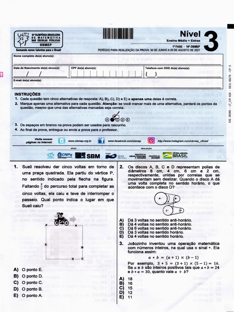 (Template) Prova Obmep 2021 | PDF