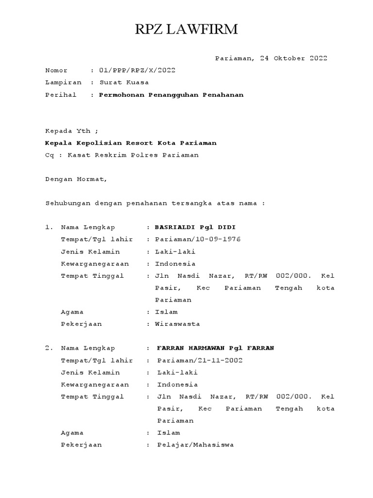 Contoh Surat Penangguhan | PDF