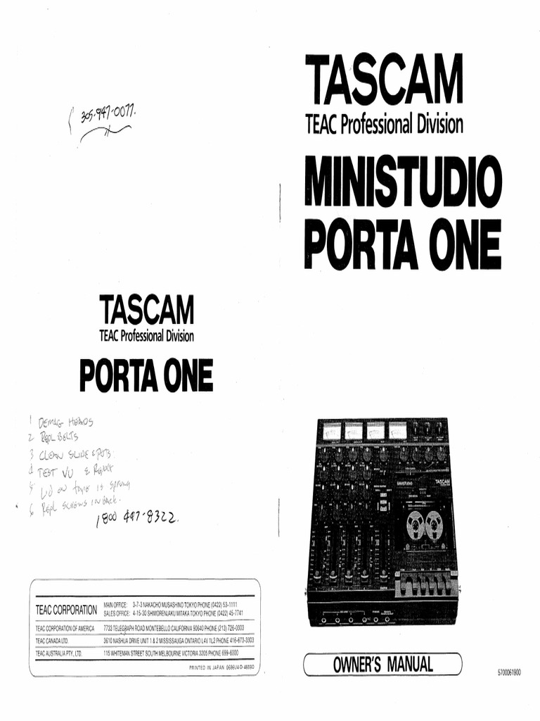 Tascam Porta One User Manual | PDF