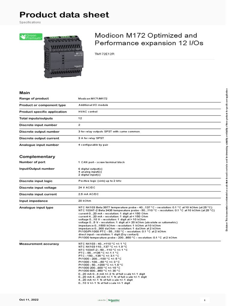 Modicon M171 - M172 - TM172E12R | PDF | Relay | Electrical Impedance