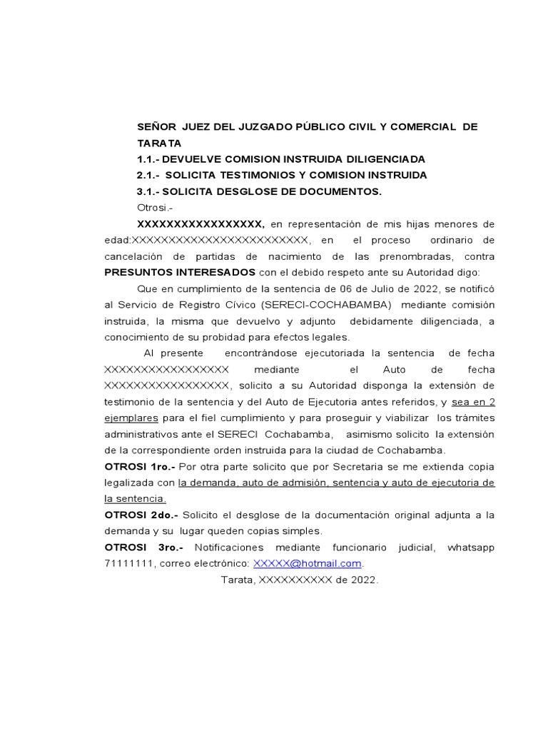 Memorial Modelo Testimonios y Desglose | PDF