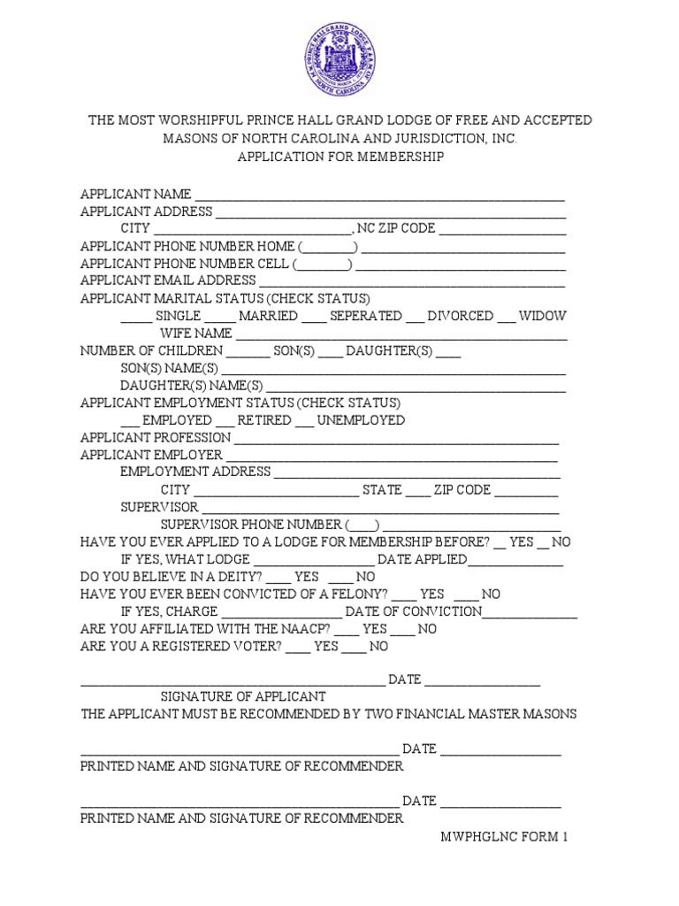 MWPHGLNC Form 1 Application For Membership | PDF