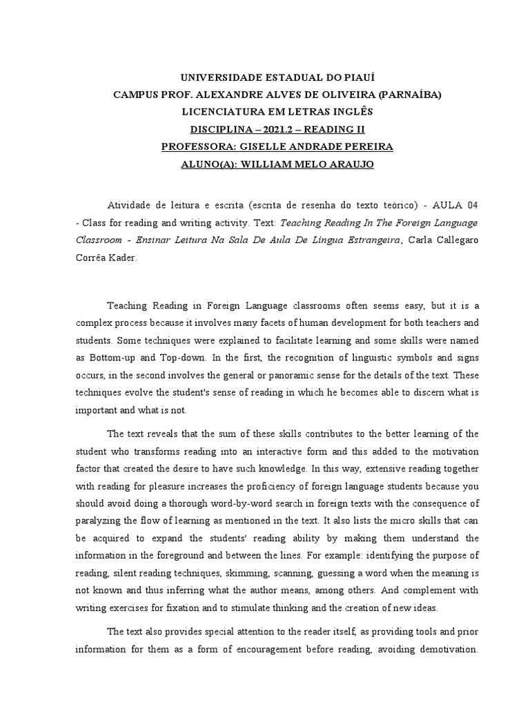 RESENHA Reading 5 | PDF | Teaching Method | Human Communication