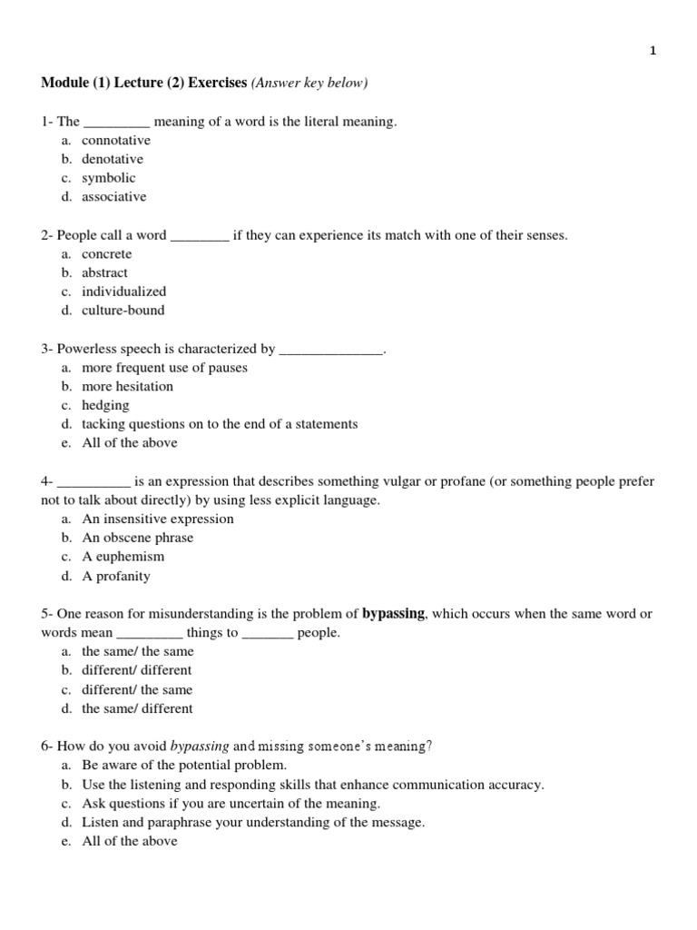 Module 1 Lecture 2 Exercises | PDF | Communication | Cognitive Science Module 1 Lecture 2 Exercises | PDF | Communication | Cognitive Science