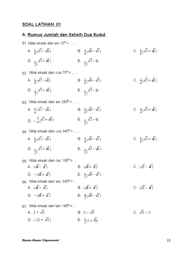 2M. Modul Rumus Dan Persamaan Trigonometri Edit Latihan Soal | PDF