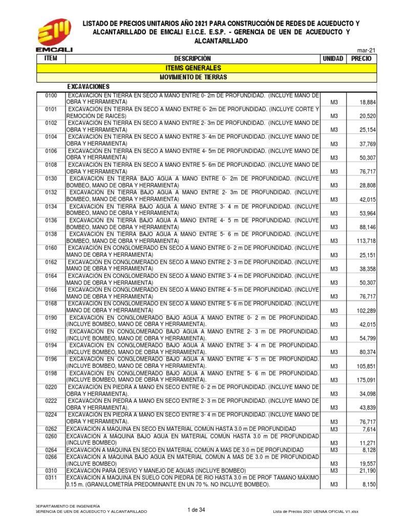Precios Emcali 2021 | PDF