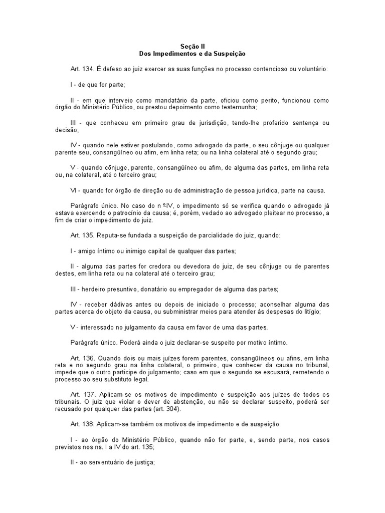 Dos Impedimentos e Da Suspeição 134 A 138 CPC | PDF