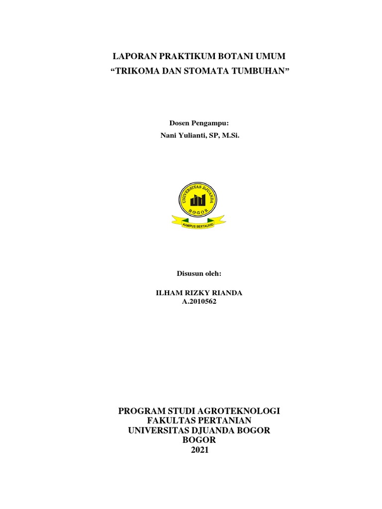 LAPORAN PRAKTIKUM BOTANI UMUM - TRIKOMA Dan STOMATA TUMBUHAN | PDF