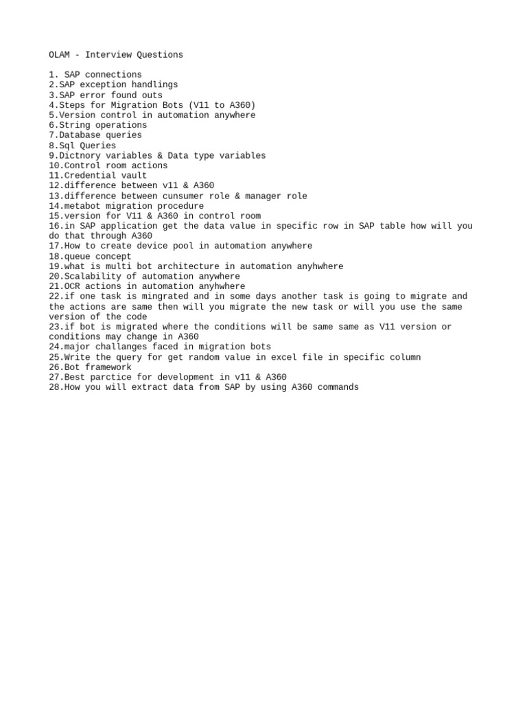 Olam Interview Questions Overview | PDF