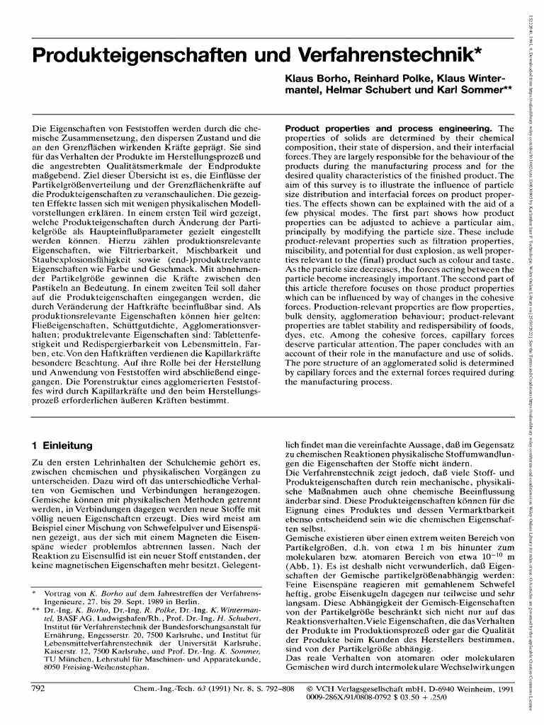 8 Chemie Ingenieur Technik - August 1991 - Borho - Produkteigenschaften Und Verfahrenstechnik | PDF