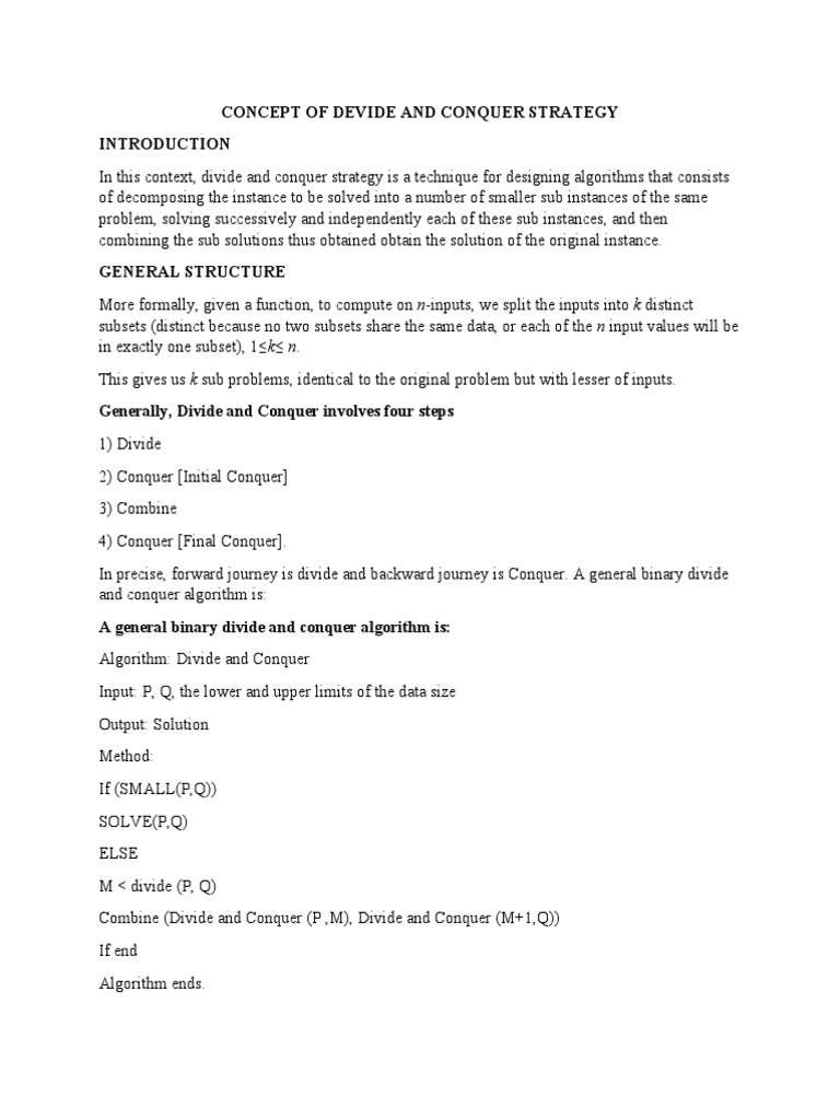 Concept of Divide and Conquer Strategy | PDF | Recurrence Relation ...