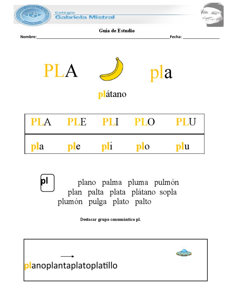 Palabras con el grupo consonántico "pl" | PDF | Artes del Lenguaje y ...