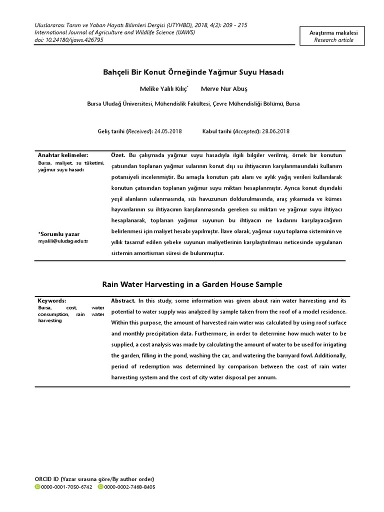 Bahceli Bir Konut Orneginde Yagmur Suyu Hasadi | PDF
