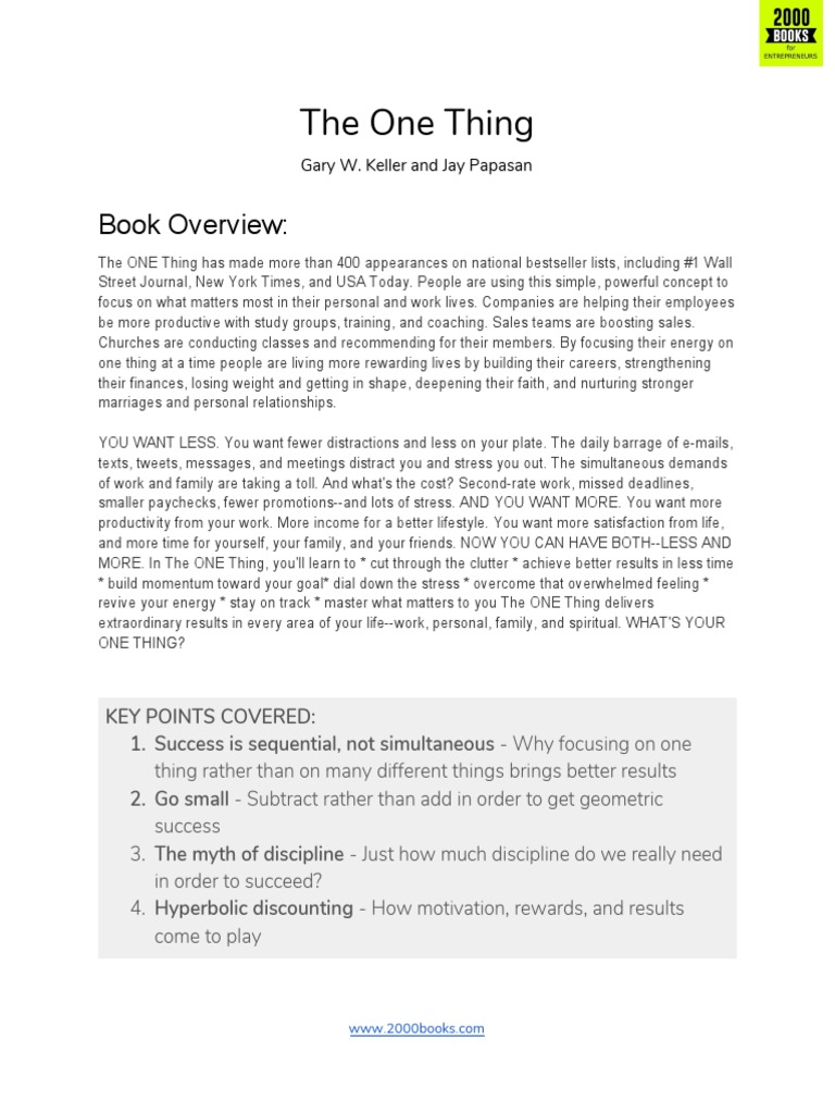 The One Thing v.1 | PDF | Disciplines | Self Control