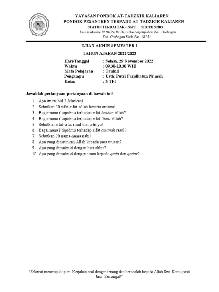 Contoh Soal Pondok | PDF