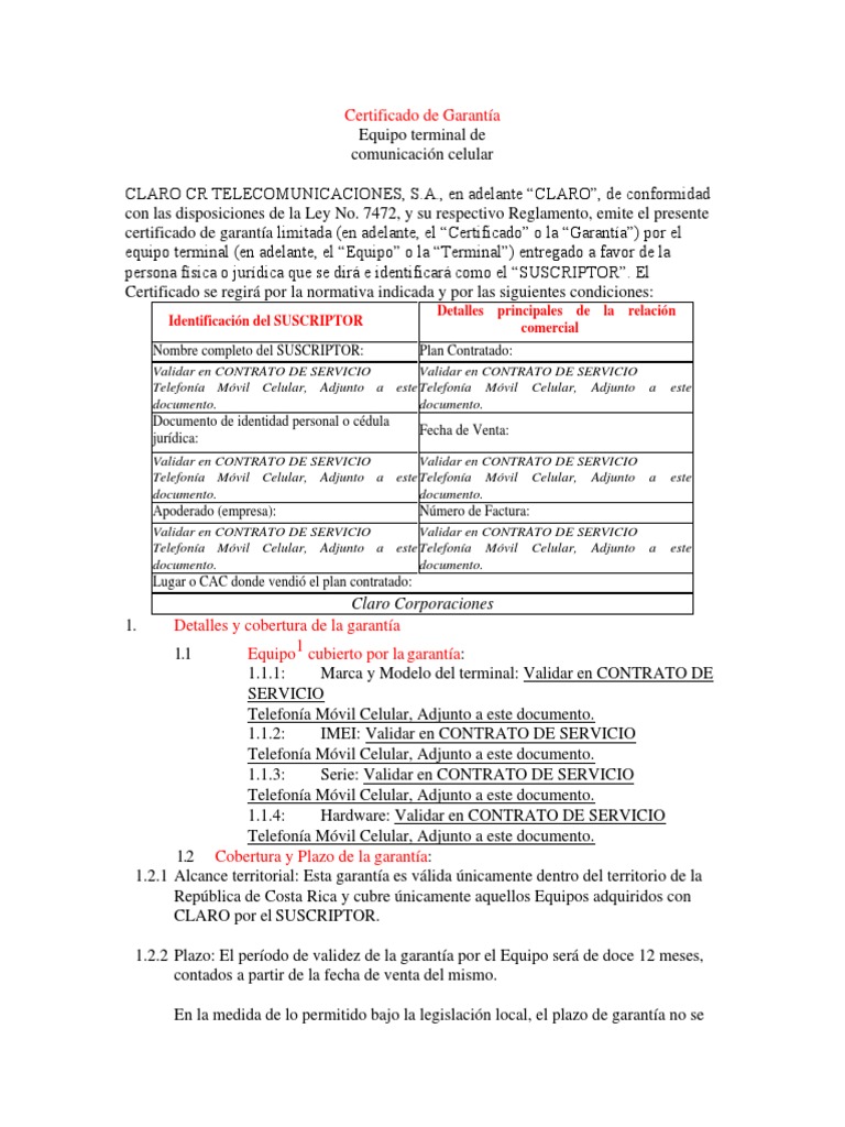 Certificado de Garantía de Celular CLARO | PDF | Teléfonos móviles ...