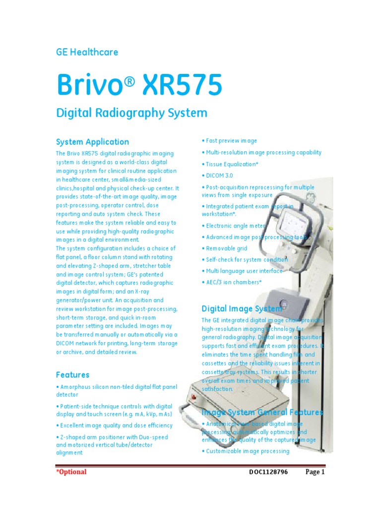 Spesifikasi Brivo XR575 | PDF | Radiography | Vacuum Tube