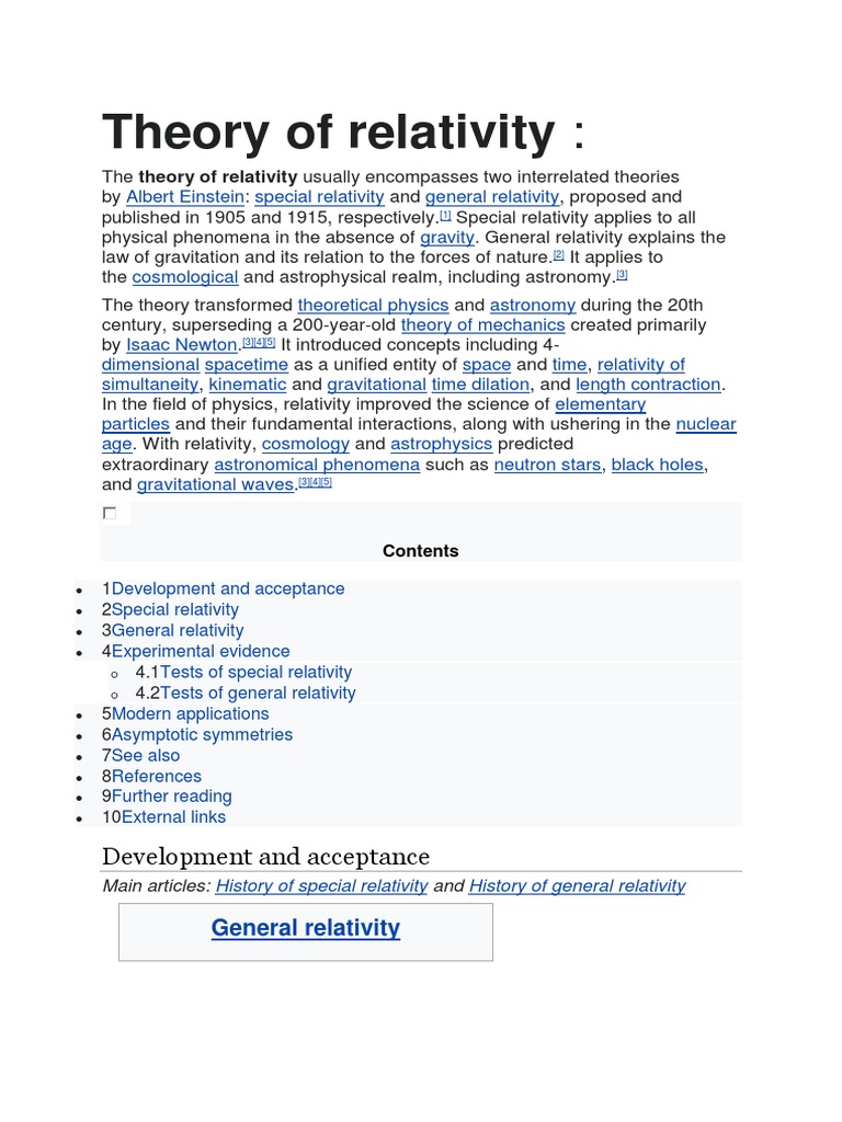 Theory of Relativity | Download Free PDF | Theory Of Relativity | General Relativity