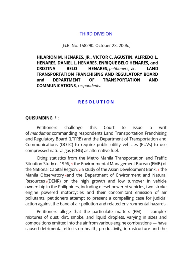 Henares V LTFRB Case | PDF | Law