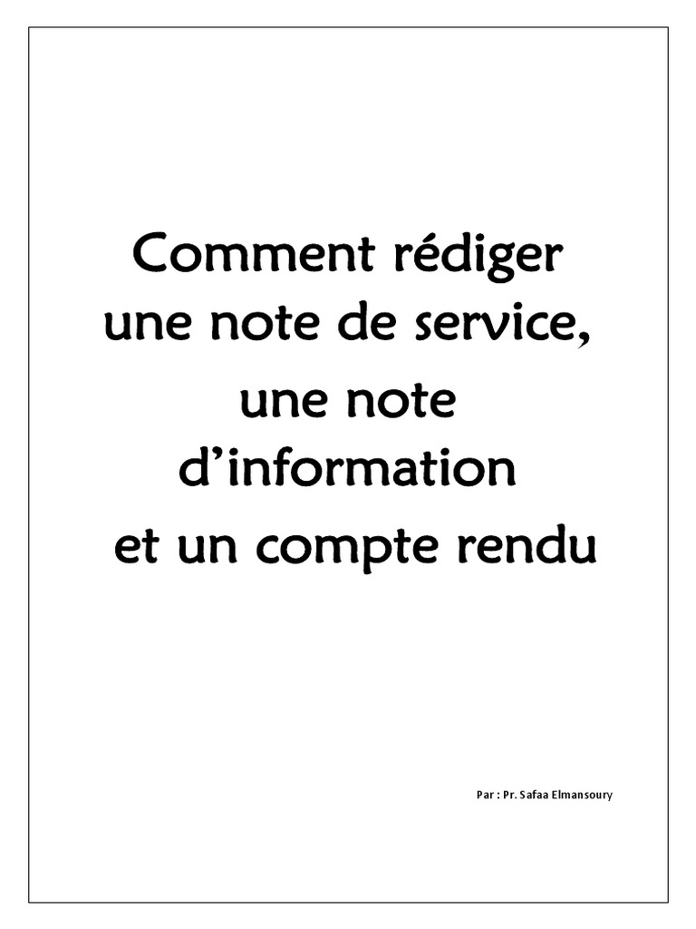 Comment Rédiger Une Note de Service Une Note Dinformation Et Un Compte ... Comment Rédiger Une Note de Service Une Note Dinformation Et Un Compte ...