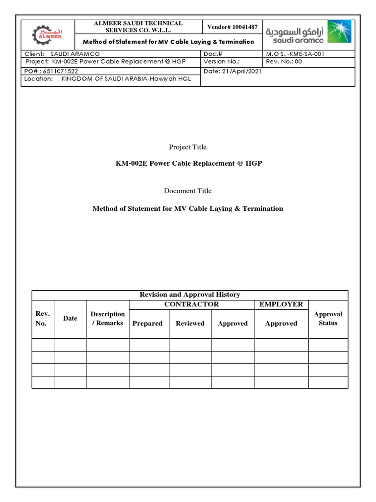 3.2 Method Statement for Cable Pulling and Termination | PDF ...