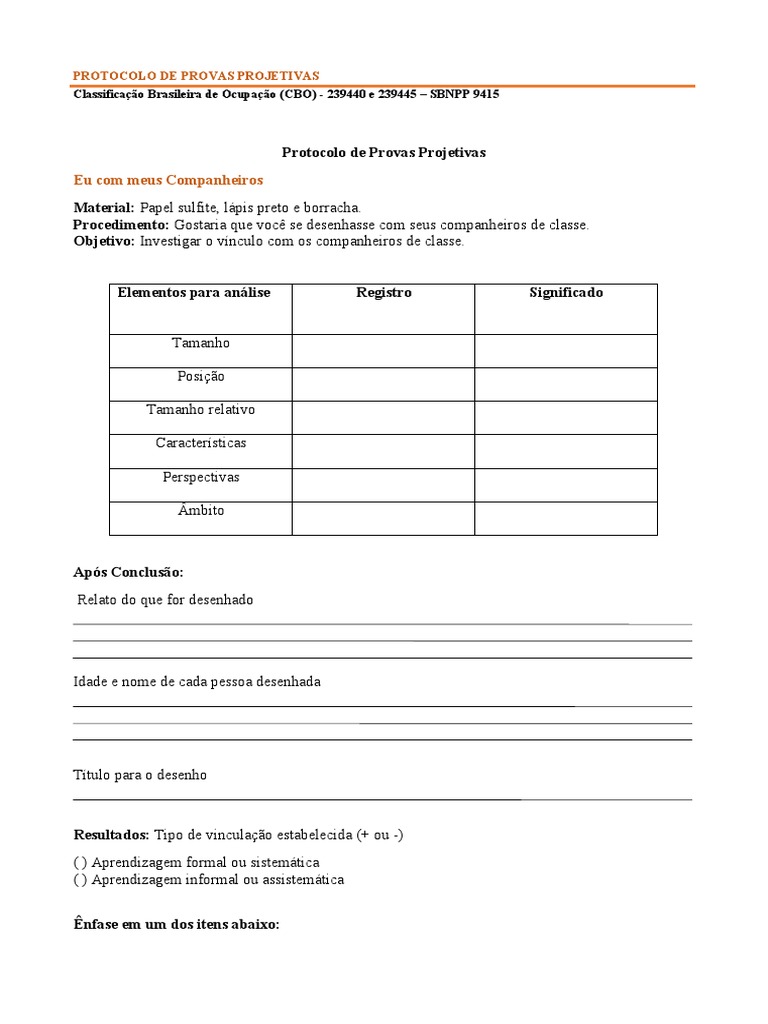 Protocolo de Provas Projetivas | PDF
