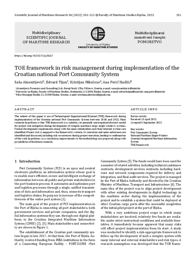 Aksentijević Et. Al. - TOE Framework in Risk Management During ...