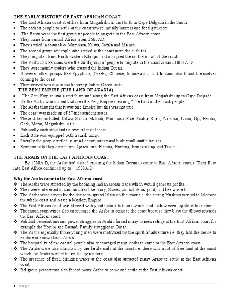 History of East Africa Notes O-Level | PDF