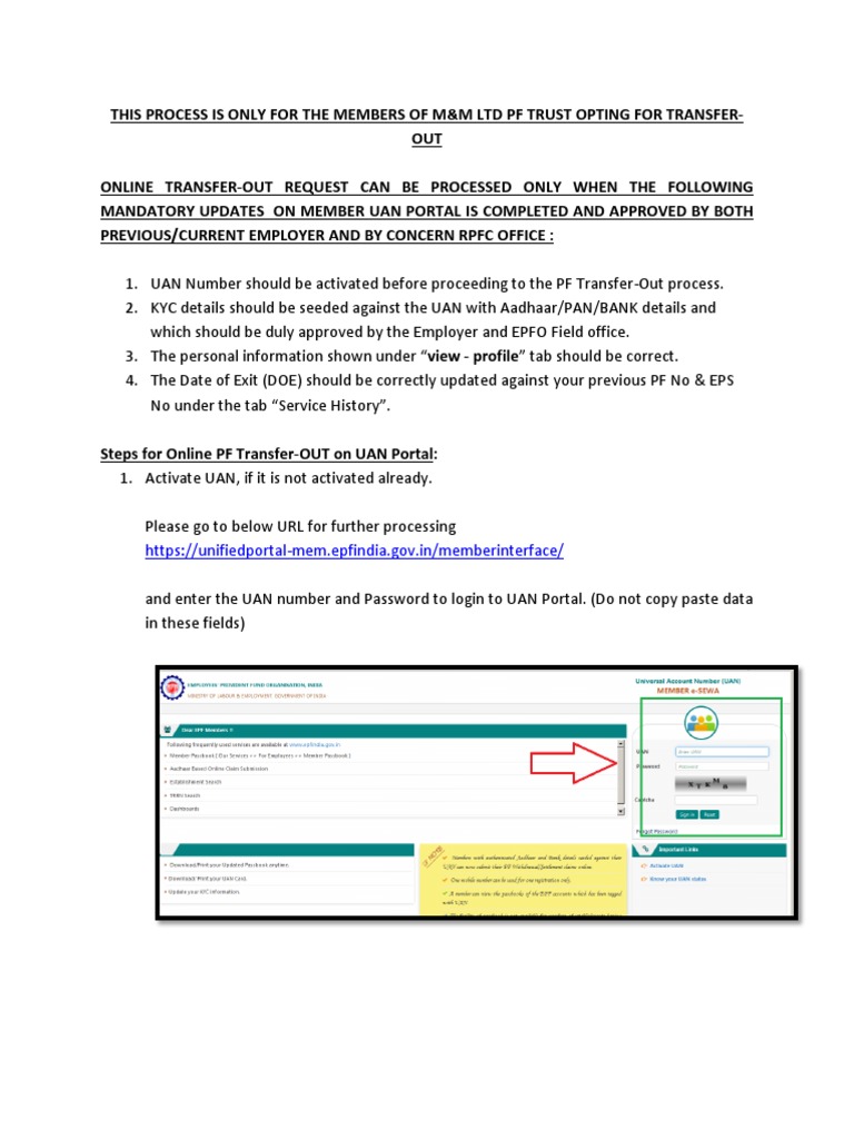 Online Process for PF Transfer-Out for Members of M&M Ltd PF Trust ...