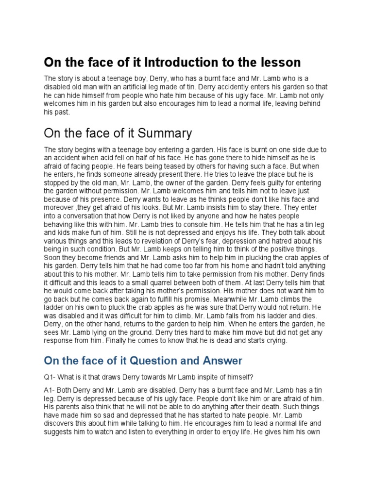 On The Face of It NOTES | PDF