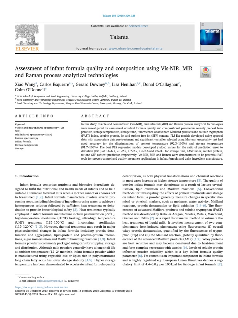 Assessment of Infant Formula Quality and Composition Using Vis-NIR, MIR ...
