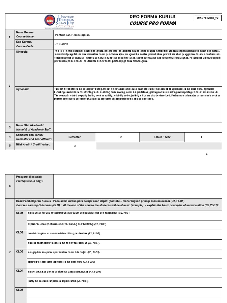 Proforma KPN4053 Semester 2 20222023 | PDF | Educational Technology ...