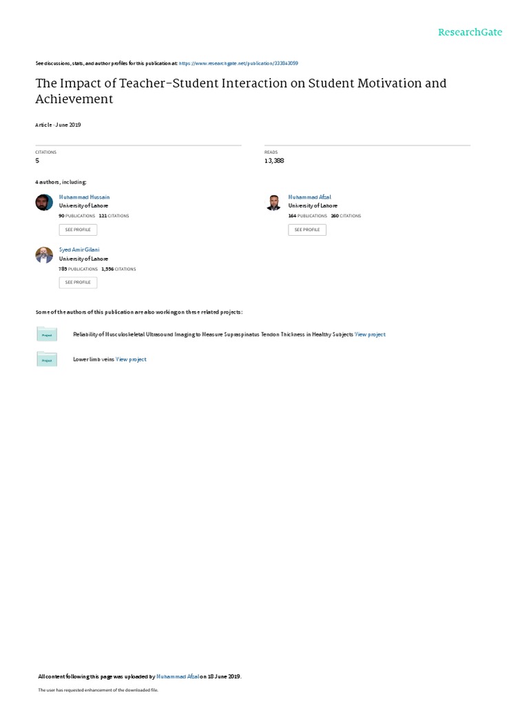 The Impact Of Teacher Student Interaction On Student Motivation And