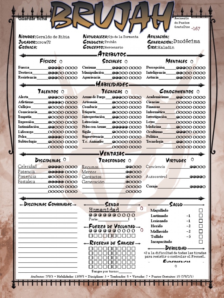 Ficha de Personaje de Rol V20 | PDF