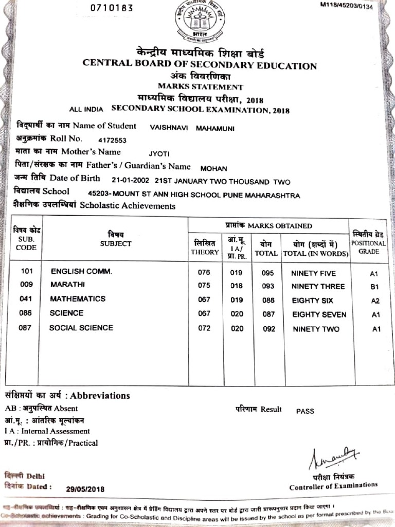 10th Marksheet | PDF | Educational Stages