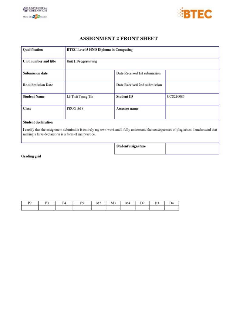 PROG1618 GCS210085 LeThaiTrungTin Assignment2 | Download Free PDF ...