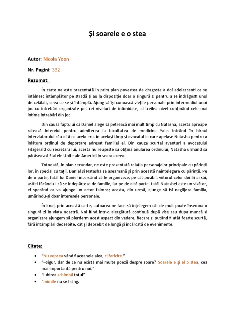 Şi Soarele e o Stea | PDF