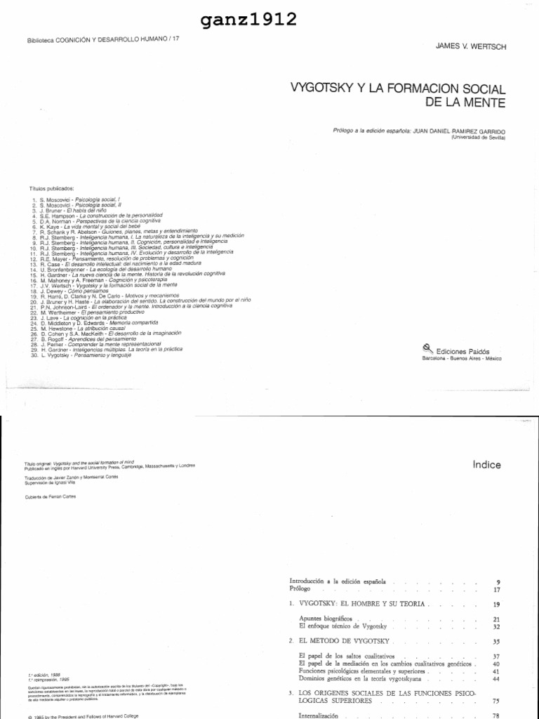 WERTCH, J. Vygotsky y La Formacion Social de La Mente | PDF | Sicología ...