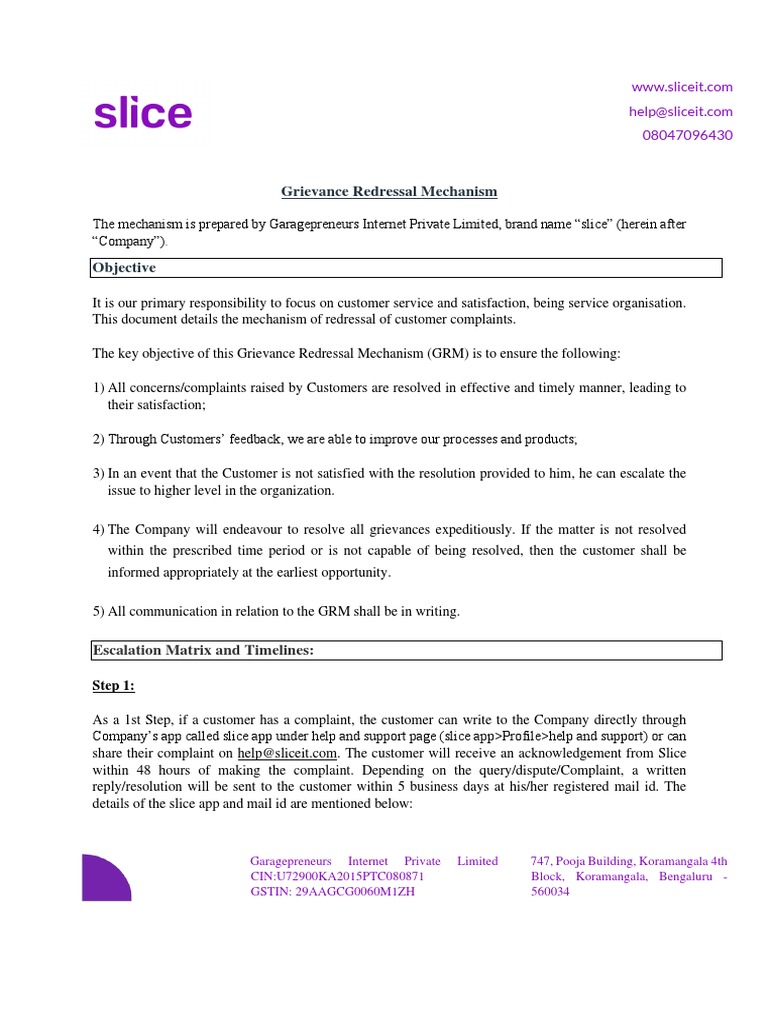 Customer Grievance Redressal Mechanism | PDF