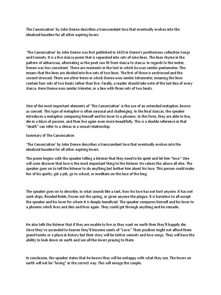 An In-Depth Analysis and Summary of John Donne's Poem 'The Canonization ...