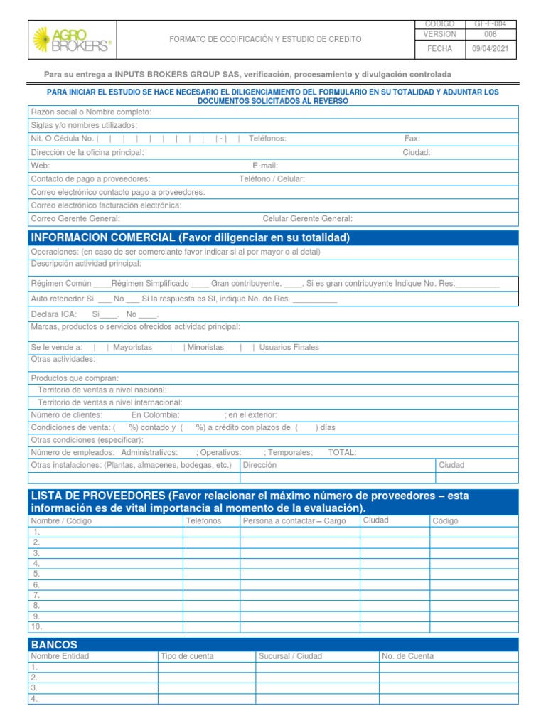 Gf-f-004 Formato Codificacion de Cliente | PDF | Estado financiero