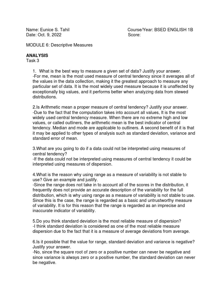 MMW Statistic m6 | Download Free PDF | Variance | Median
