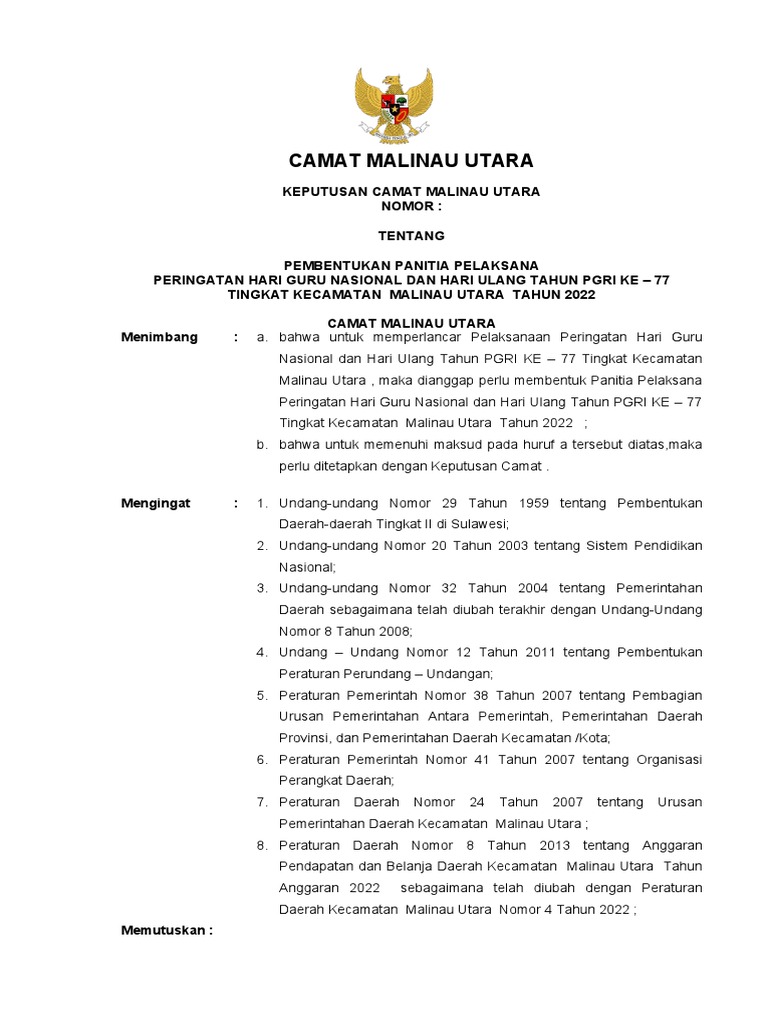 SK Panitia Hari Guru Nasional Dan HUT PGRI-1 | PDF